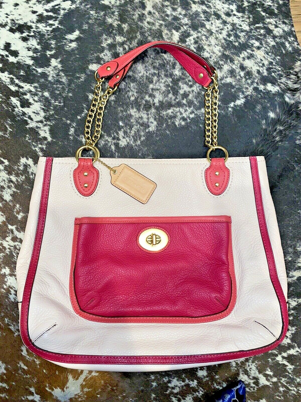 COACH Poppy Pebbled Leather Colorblock Tote Bag Pink … - Gem
