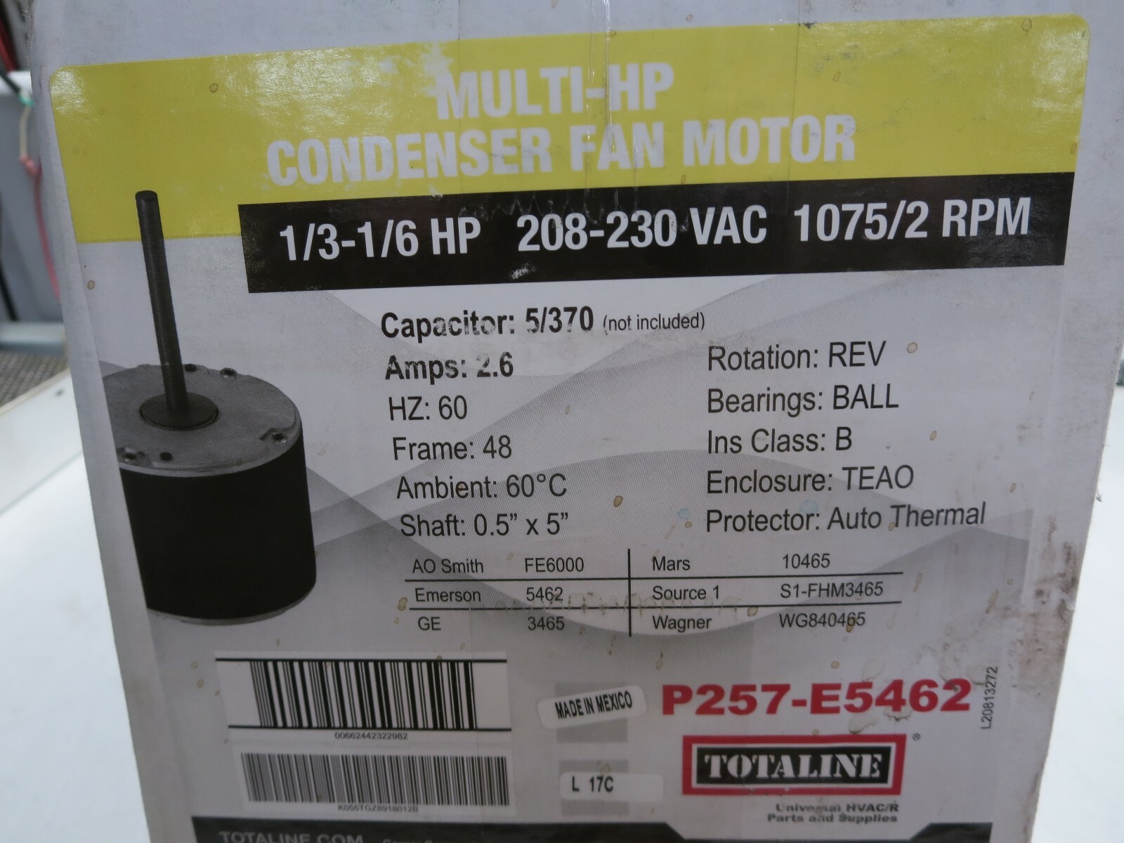 Totaline Carrier PSC Condenser Fan Motor 1/3HP 208/230V P257-E5462 for ...