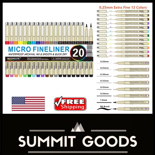 Muchcute 20-Piece Micro Fineliner Art Pens - 12 Colors & 8 Black Ultra ...