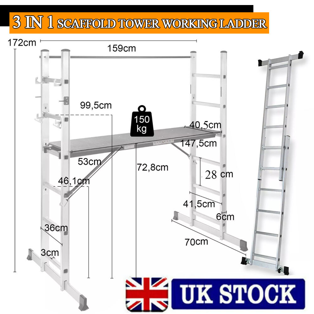 Heavy Duty 3 IN 1 Aluminium Working Ladder Platform Multi Purpose ...
