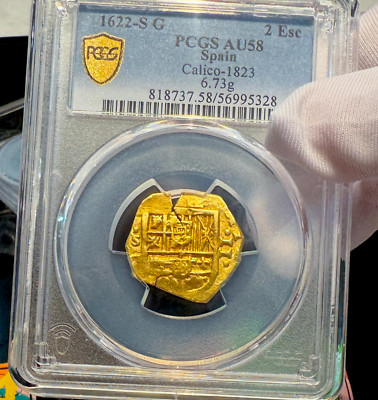 YEAR OF THE ATOCHA 1622 SPAIN 2 ESCUDOS PCGS 58 PIRATE GOLD COINS ...