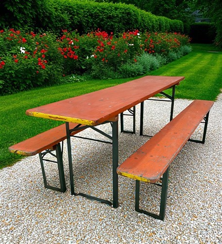 Vintage German Oktoberfest Beer Garden Table & Bench, Orange Outdoor ...