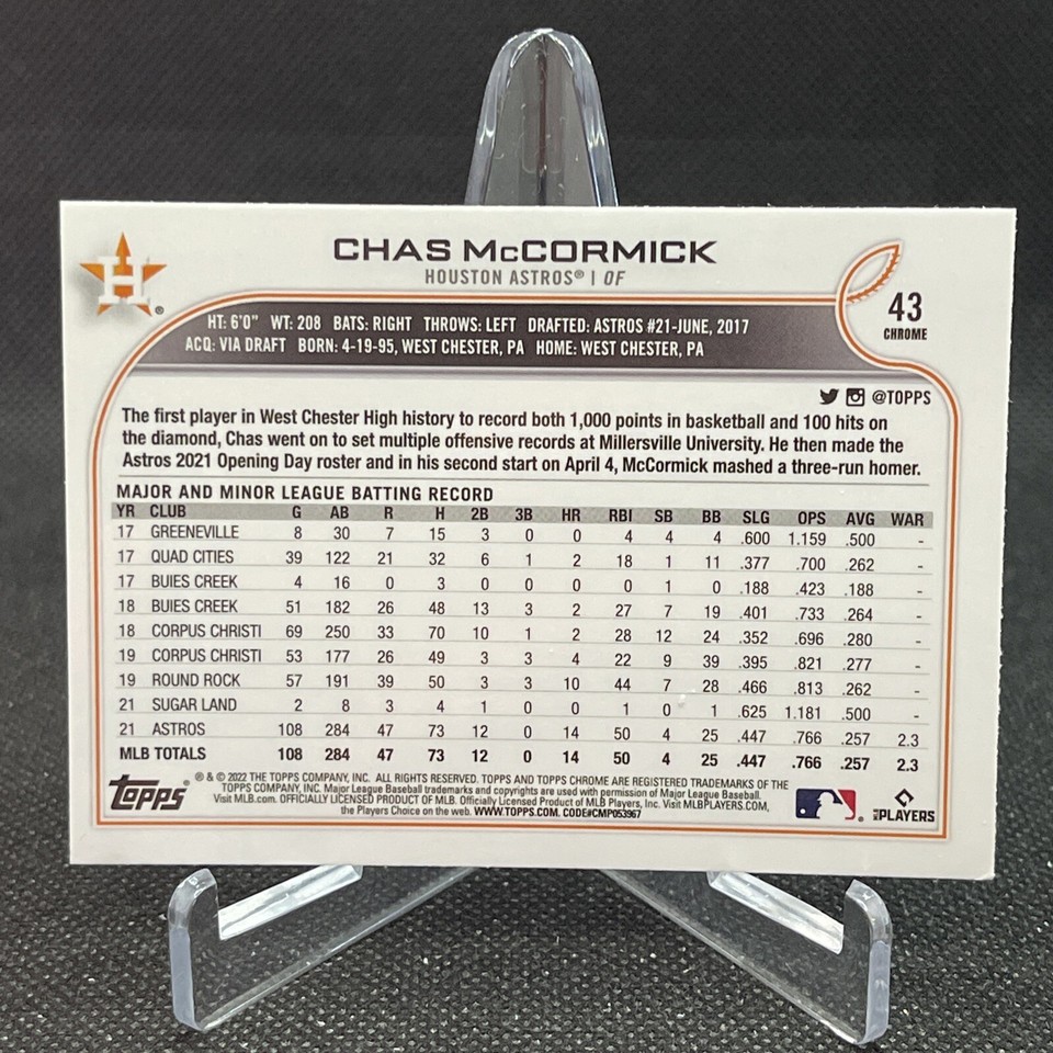Chas McCormick 2022 Topps Chrome Prism Refractor Rookie RC #43 Astros ...