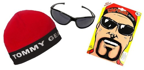 Ali Gangster Beanie Hat Goatee Beard & Shades Fancy Dress Costume ...