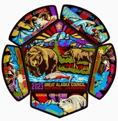 BSA GREAT ALASKA OA NANUK 355 2023 JAMBOREE 6-PATCH SET WILDLIFE FISH ...