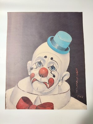 Red Skelton Sad Face Clown w/ Blue Hat Signed Print 20" x 16" 1947/1972 ...