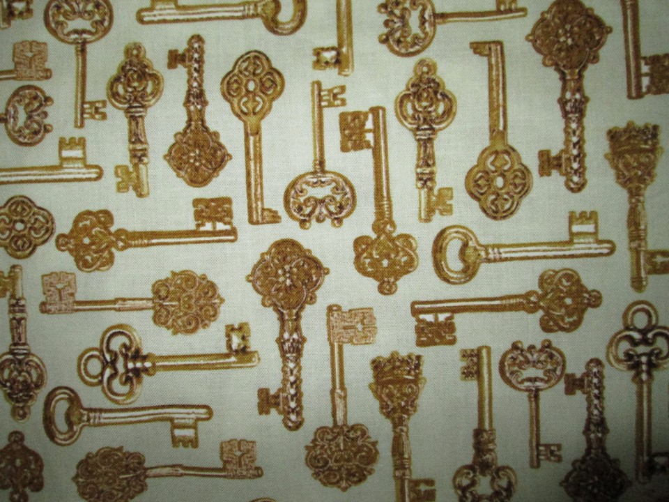 KEYS VINTAGE KEY GOLD VARIETY COTTON FABRIC FQ | eBay