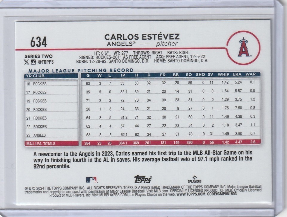 2024 Topps Series 2 Carlos Estevez #634 Fireworks Foil Los Angeles ...