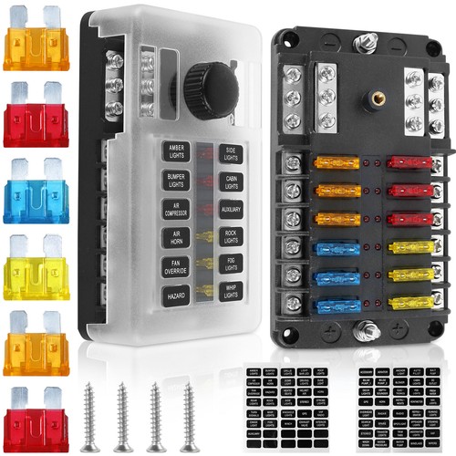 12 Way Fuse Box 32V Blade Fuse Block Waterproof Fuse Box Holder w/LED ...