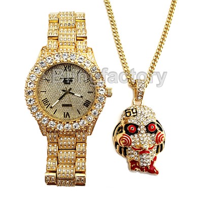 Iced 6ix9ine JigSaw Necklace & Hip Hop Gold plated Metal Bust Down ...