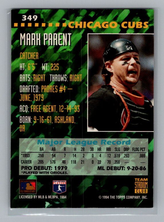 1994 Mark Parent #349 Topps Chicago Cubs MBBC #17 | eBay