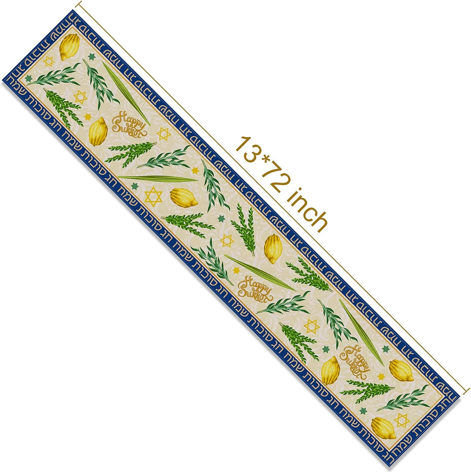 Linen 13X72 Inches Sukkot Table Runner Hebrew Etrog Lulav Jewish Table ...