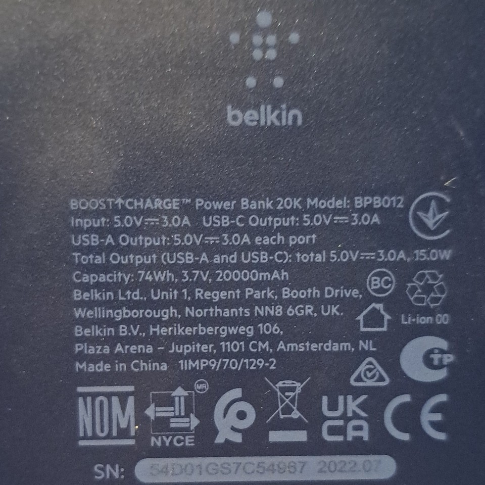 Belkin BOOST↑CHARGE 20000mAh Power Bank BPB012 USB-C USB-A Navy Blue | eBay