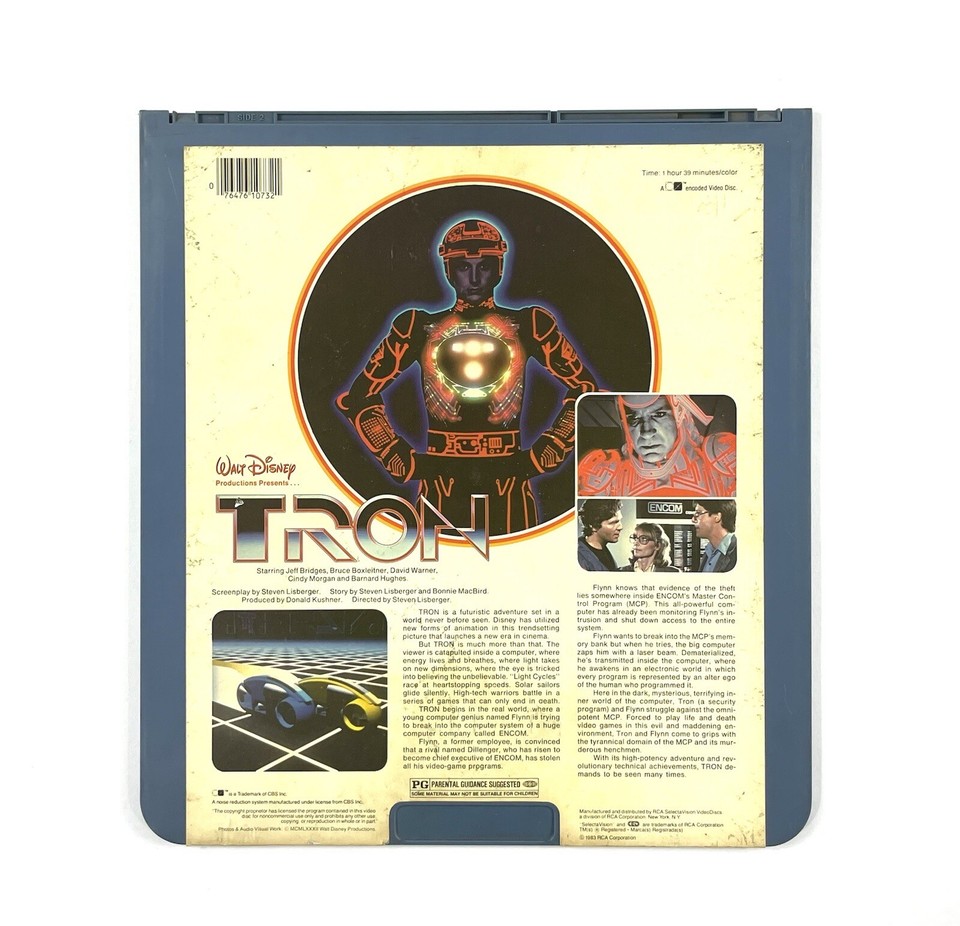 1983 Tron Walt Disney CED Video Disc Jeff Bridges Cindy Morgan Bruce ...