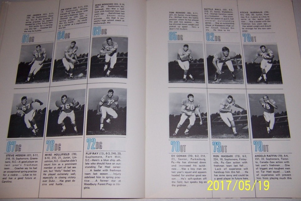 1968 NORTH CAROLINA Tar Heels FOOTBALL Yearbook GAYLE BOMAR Dean SMITH ...