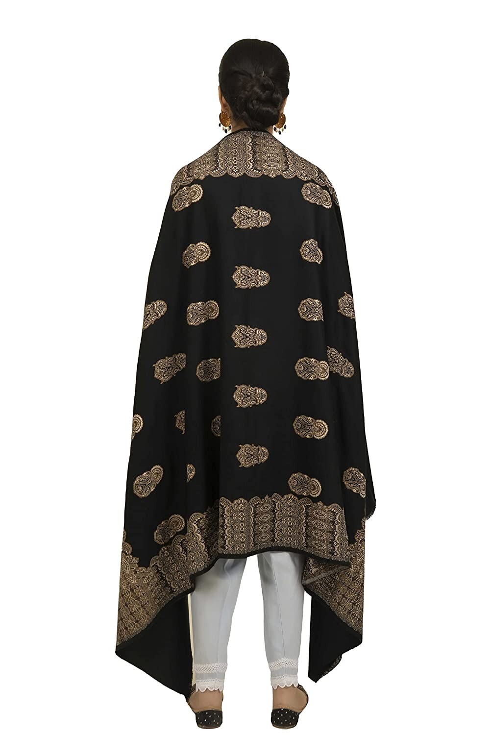 Womens' Jamavar Warm and Thick Paisely Motif Shawl Stole Wrap Black | eBay