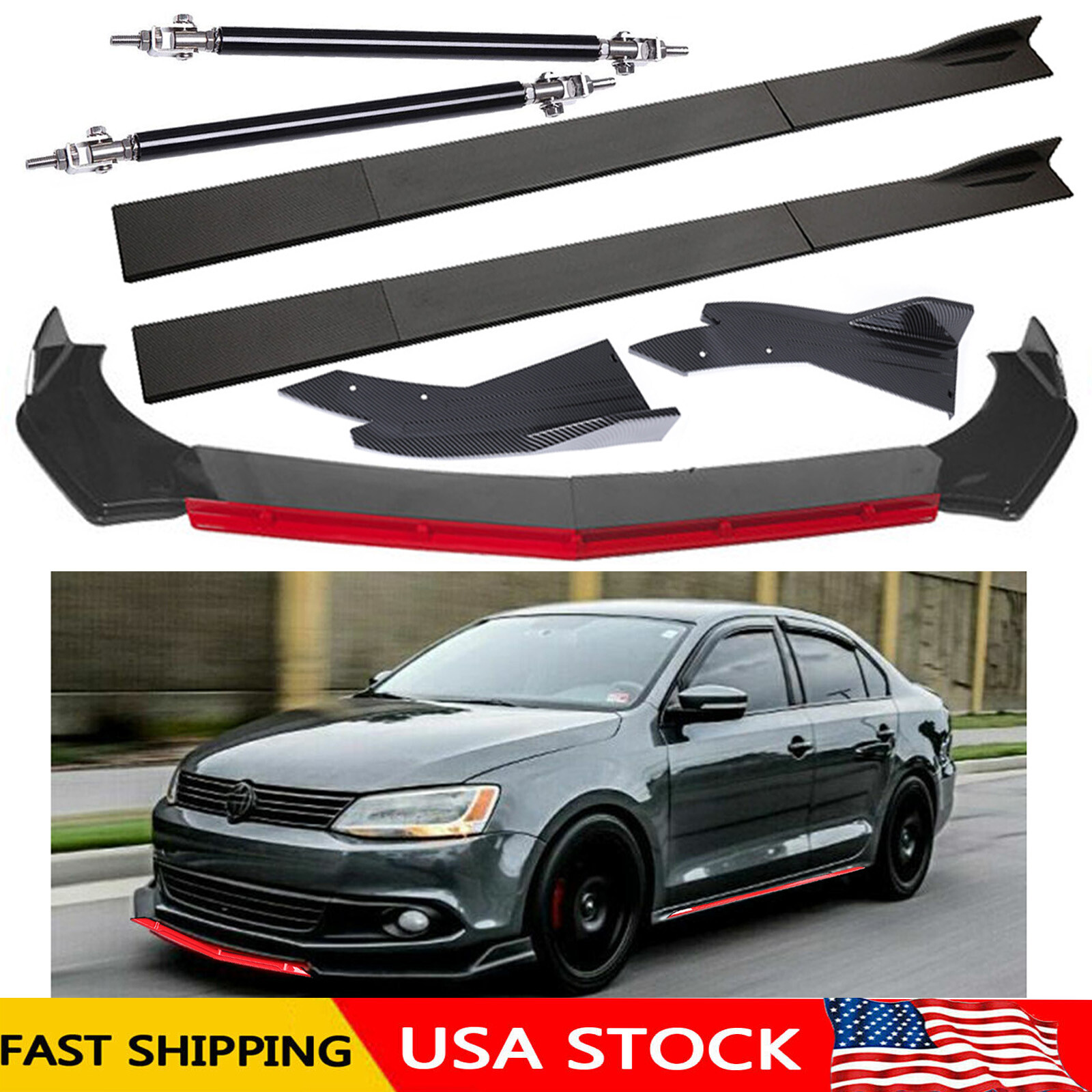 For VW Jetta MK6 MK7 Front Bumper Lip Spoiler Splitters+Side Skirt+Rear ...