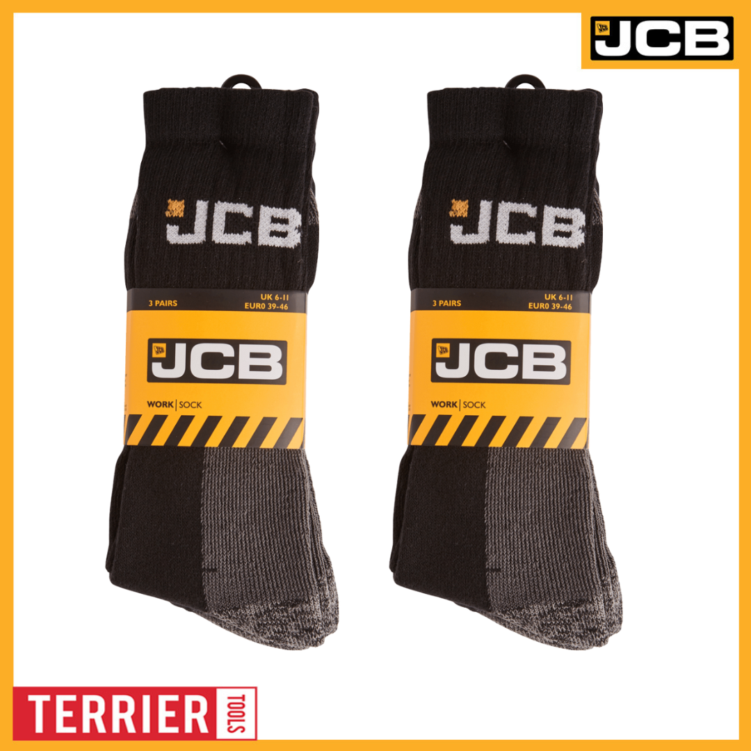 JCB - Men's Black Work Socks - High Protection | 6 Pairs | U.K. Size 6 ...