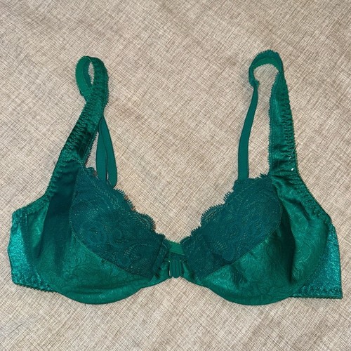 Vintage Gold Label Victoria's Secret Bra 34B Satin lace Emerald Front ...