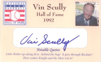 VIN SCULLY Signed Autographed Custom Index Card Los Angeles Dodgers JSA ...