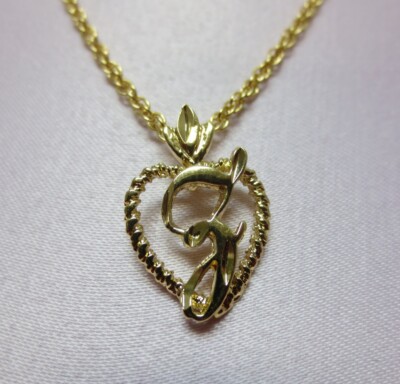 14KT GOLD EP PERSONALIZED LETTER Z HEART INITIAL WITH AN 18" ROPE CHAIN ...