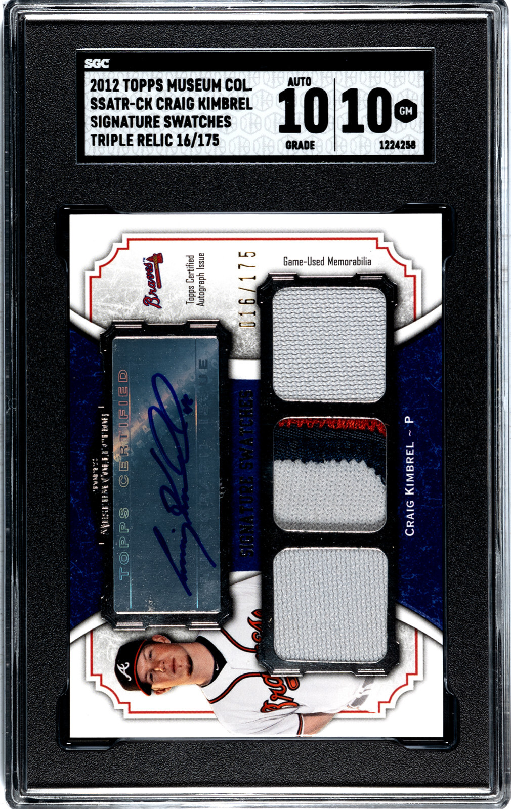 2012 Topps Signature Swatches Craig Kimbrel Autograph Relic Card SGC 10 ...