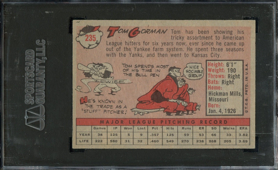 SGC BB - 1958 Topps - #235 - Tom Gorman - SGC 8 - NM-MT | eBay