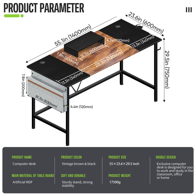 Unho ZXM890870546 RGB LED Lights Gaming Computer Desk - Black for sale ...