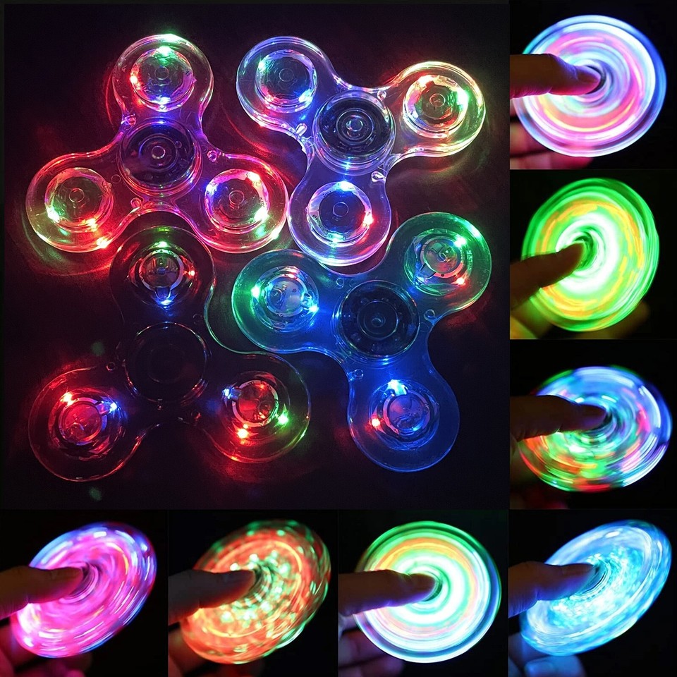 (6 Pack) LED Light Up Glow in the Dark Fidget Spinner Toy Rainbow ...