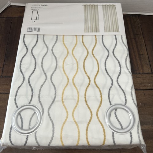 Ikea HENNY RAND Curtains 2 Panels 1 Pair 57" X 98" Geometric White Gray ...