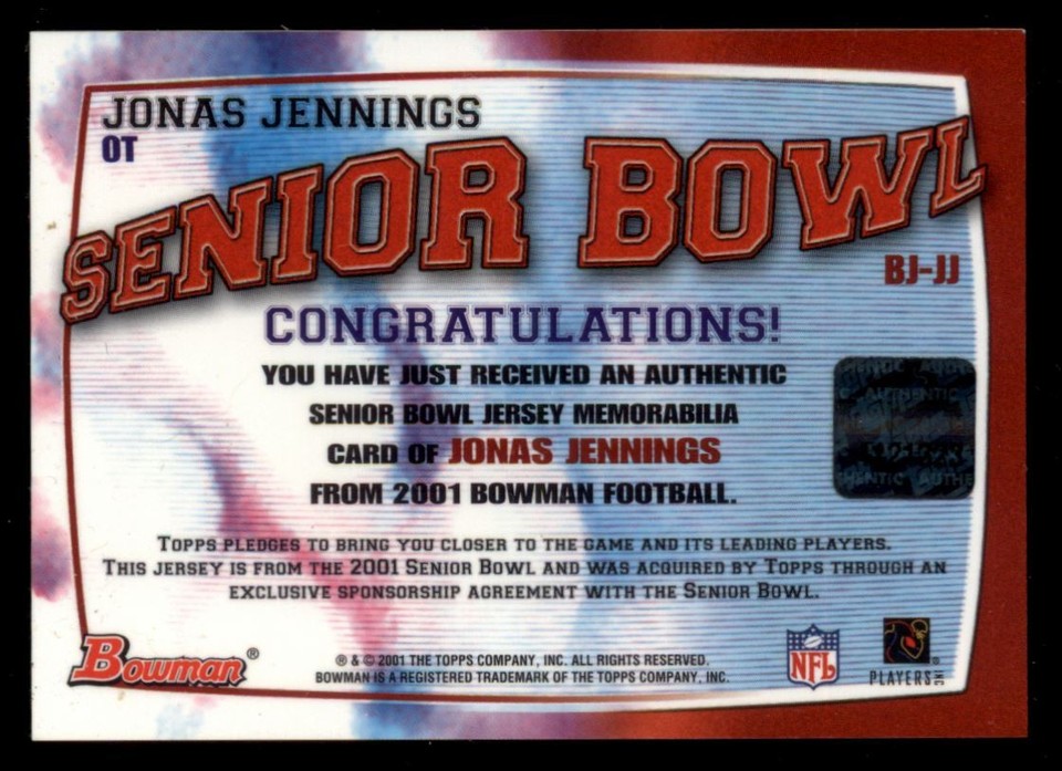 2001 Bowman Rookie Relics Jonas Jennings Georgia Bulldogs #BJ-JJ | eBay
