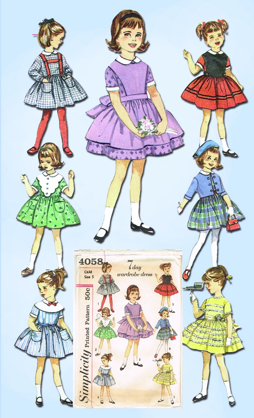 1960s Vintage Simplicity Sewing Pattern 4058 7 Day Toddler Dress Set ...