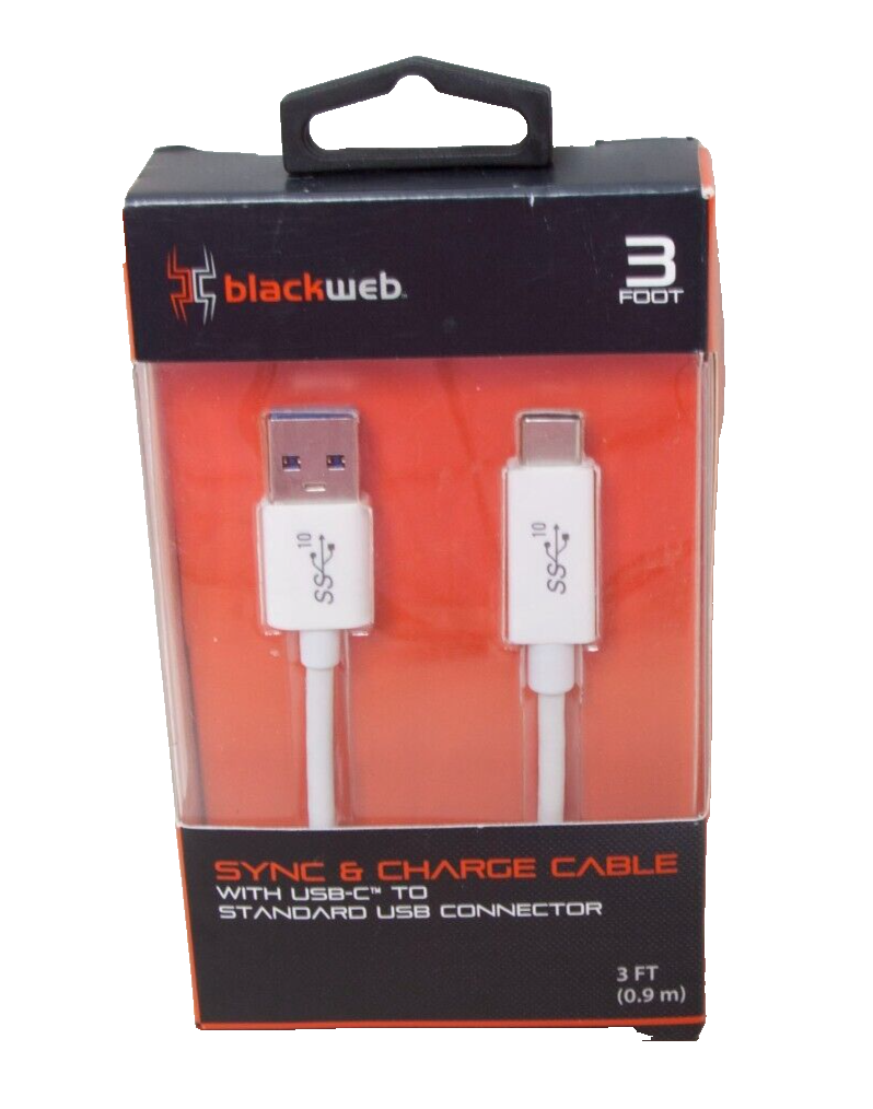 BlackWeb White Sync & Charge Cable - USB-C to Standard USB Connector ...