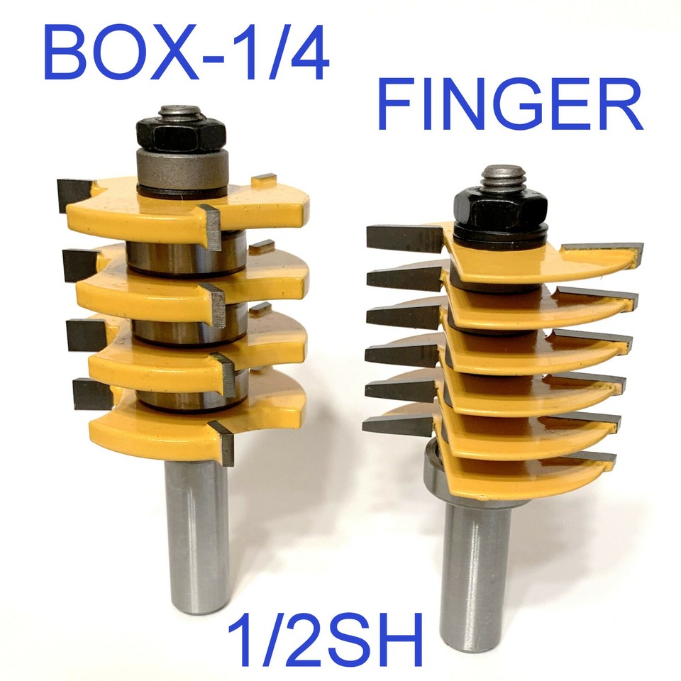2pc 1/2"Shank Adjustable Box-1/4 cutter & Finger Joint Router Bit Set ...