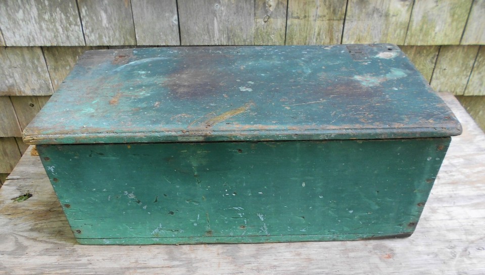 ANTIQUE GREEN PRIMITIVE FARMHOUSE WOODEN STORAGE BOX | eBay