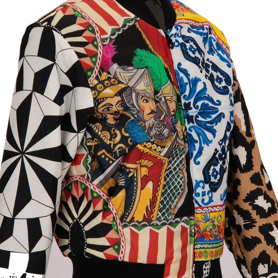 DOLCE & GABBANA Carretto Majolika Leopard Puffer Bomber Jacke Blau ...