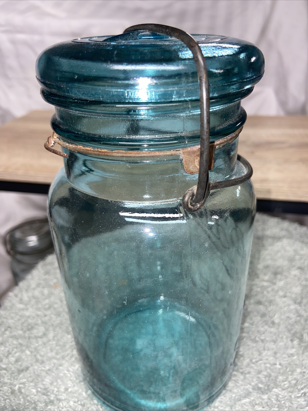 Vintage Blue Aqua Glass BALL SANITARY SURE SEAL Quart Fruit Mason Jar ...