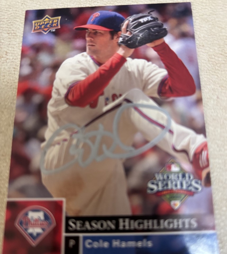 Cole Hamels Autographed 2008 Upper Deck Philadelphia Phillies World ...