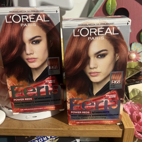 Lot of 2 Loreal Feria Shimmering Hair Colour R68 Ruby Rush Rich Auburn ...