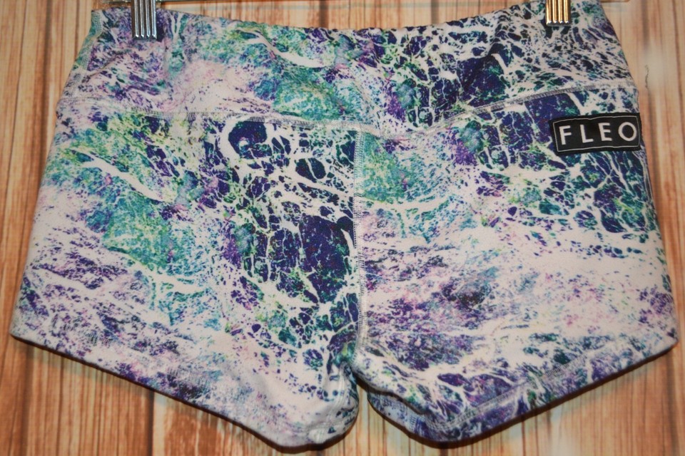 Fleo Women's Tie Dye Paint Splatter Poly-Spandex Workout Shorts Sz M ...