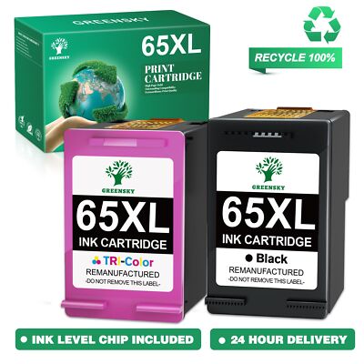 65XL Black Color Ink Combo Set for HP DeskJet 2622 2652 3752 ENVY 5052 ...