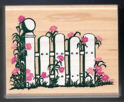 PICKET FENCE POST FLOWERS RUBBER STAMPEDE Z593F wood mount CRAFT RUBBER ...