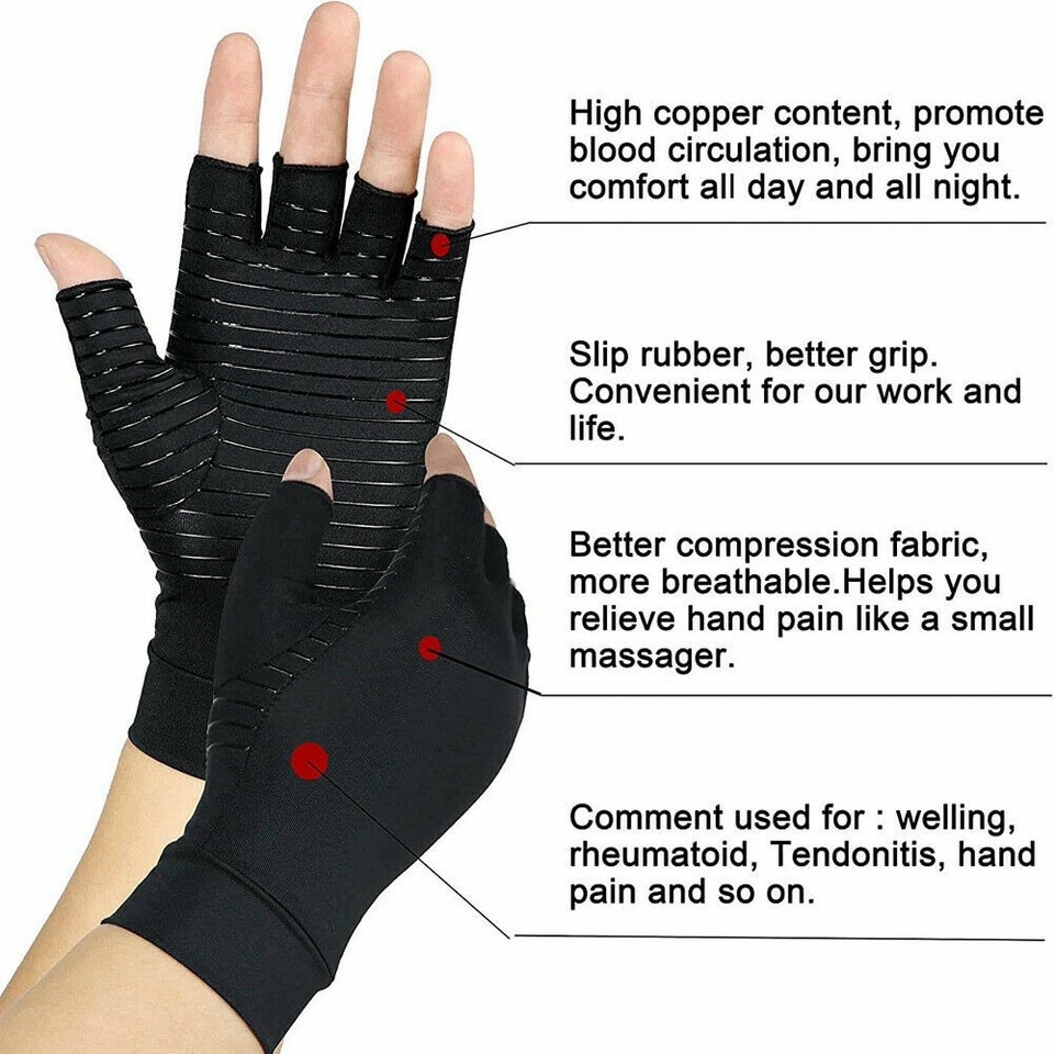 Copper Arthritis Compression Gloves for Women Men Fingerless Pains ...