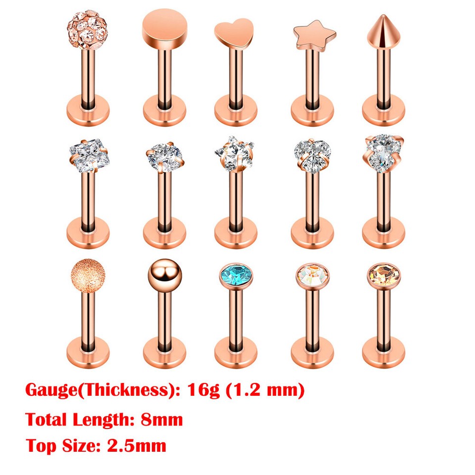 16G Labret Rings Lip Studs Surgical Steel/UV Nose Ring Tragus Cartilage ...
