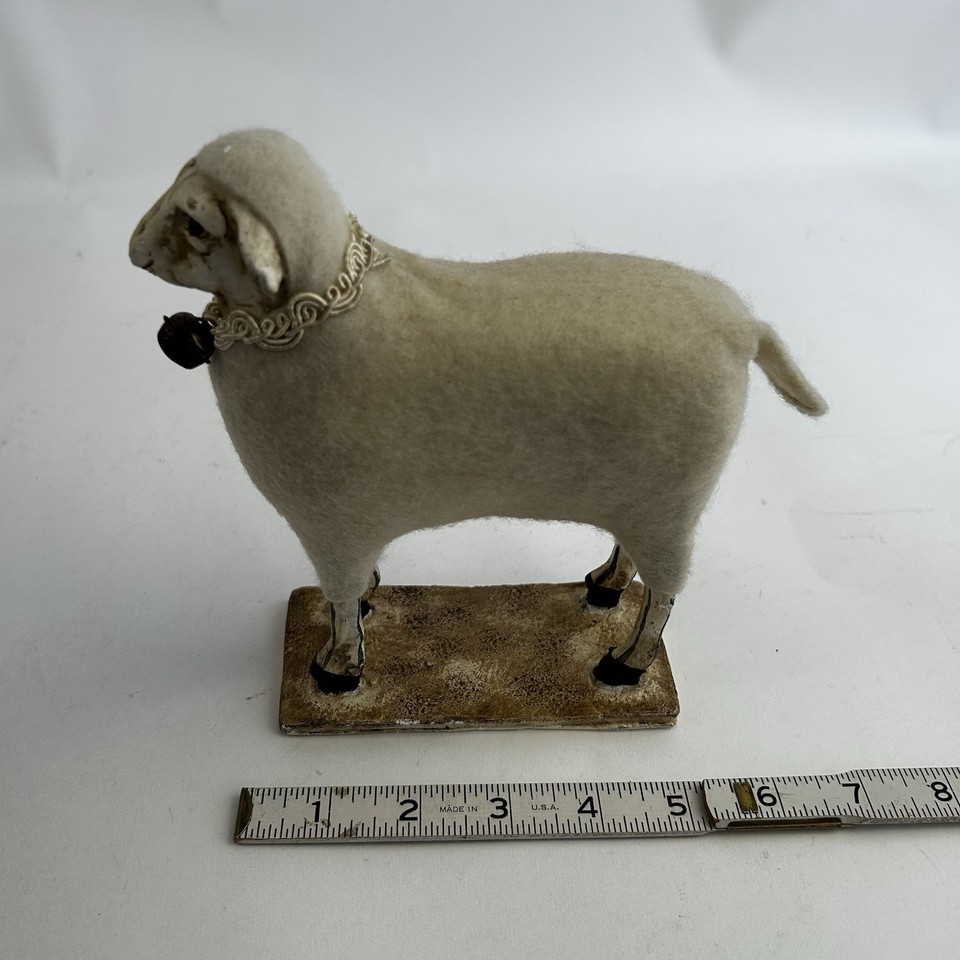 Vintage Wooly Easter Old German Style Ivory Sheep Lamb Figure Bell 7.5 ...