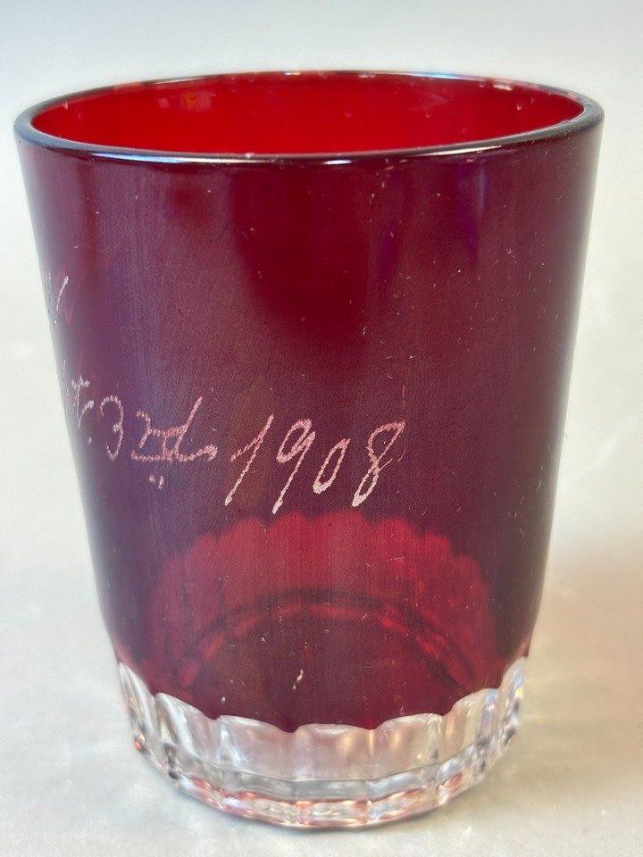 #1286 Antique EMMA SEPT 3RD 1908 Ruby Red Flash Souvenir Glass CUP | eBay