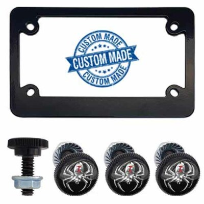 Metal Motorcycle License Plate Frame - Black Tag Fasteners Kit - SILVER ...