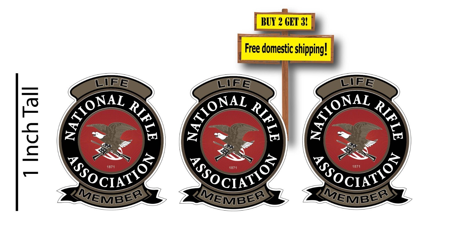 NRA Life Member Patch Logo Guns Motorcycle 1" (1 Pack =3 Decal Stickers ...