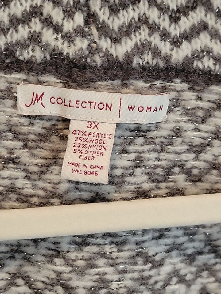 JM Collection Woman 3X Plus Size Gray White Chevron Sweater/Jacket ...