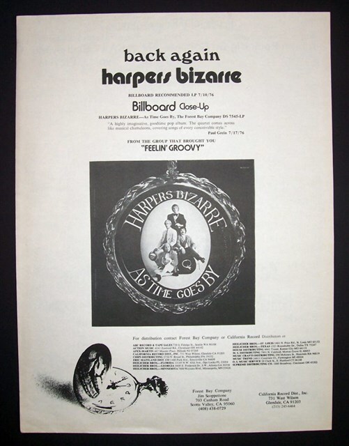 Harpers Bizarre As Time Goes By 1976 Short Print Poster Type Advert ...